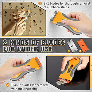 DIYSELF 2 Pack Razor Blade Scraper with 20 Metal Razor Blades, Plastic Scraper for Cleaning, Razor Scraper for Glass Cooktop, Top Stove, Vehicle, Window and Paint, Wallpaper Remover