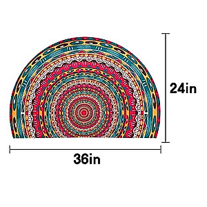 ROOSFEINE (2 PCS) Boho Red Green Half Round Outdoor Door Mat,Diatomaceous Earth Entrance Indoor Non Slip Doormats Mats,Bohemian Resist Dirt Washable Mat,36''x24'' (f1)