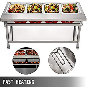 VBENLEM Steam Table Food Warmer 4 Pot Steam Table Food Warmer 18 Quart/Pan with Lids with 7 Inch Cutting Board Commercial Electric Food Warmer Bain Marie Buffet Steam Serving Counter 110V 2000W