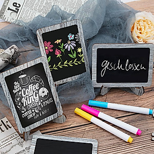 Temlum 15 Pcs Mini Chalkboard Sign with 6 Color Chalk Markers, 2.9″ x 3.9″ Wooden Blackboard Reusable Small Chalkboards for Food, Buffet, Parties, Message Boards, Table Numbers (Rustic White)