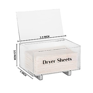 YoBa 3mm Thick Acrylic Dryer Sheet Holder Rectangular Clear Dryer Sheet Holder with Silver Plated Aluminum Legs for Laundry Room Organization and Decoration