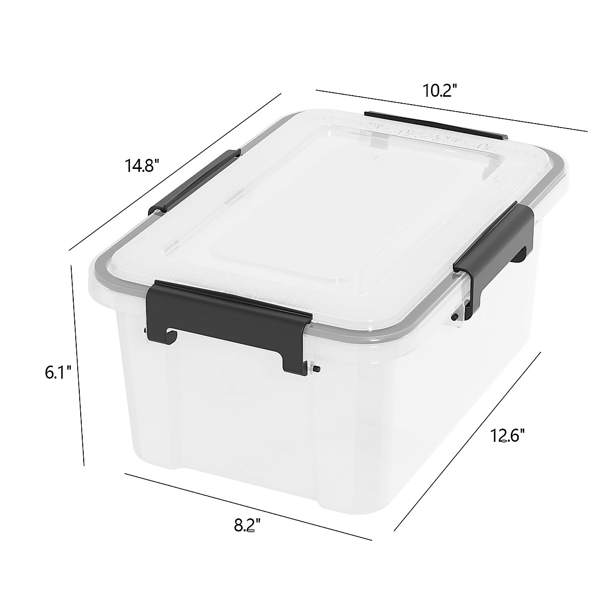 Nesmilers 10 Liter Plastic Storage Container with Seal Circle and Latches Lid, Clear Food Storage Boxes Set of 4