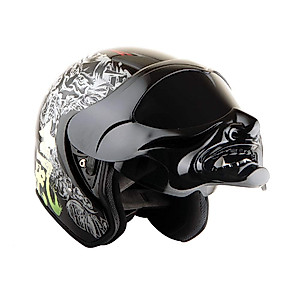 1Storm Motorcycle Open Face Fiber Glass Dual Visor Helmet Scooter Classical Knight Bike Samurai Black + One Extra Clear Shield