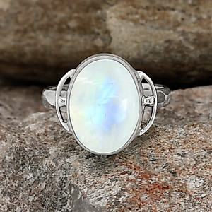 TISHAVI 7.91Cts Moonstone Ring Size 8 For Women, White Stone June Birthstone Jewelry Silver Women'S Day Gifts For Mom Wife Sister
