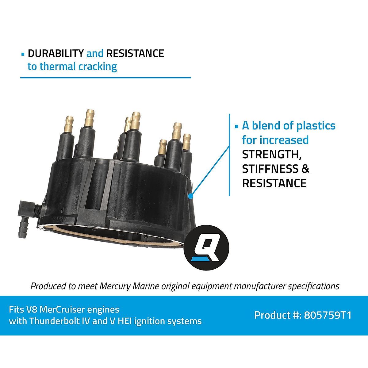 Quicksilver 805759Q01 Distributor Cap Kit for Marinized V-8 MerCruiser Engines Made by General Motors with Thunderbolt IV and V HEI Ignition Systems