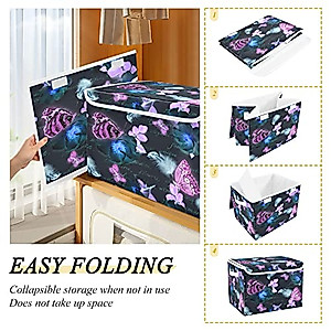 Butterfly Feather Storage Basket 16.5x12.6x11.8 In Collapsible Fabric Storage Cubes Organizer Large Storage Bin with Lids and Handles for Shelves Bedroom Closet Office