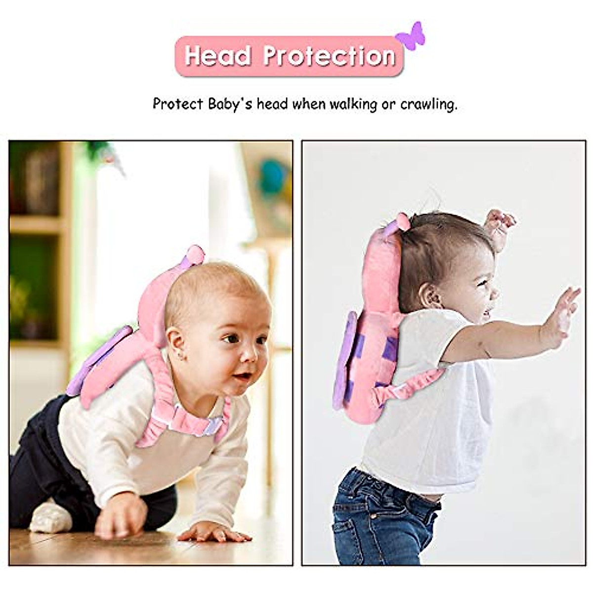 Baby Head Protector & Baby Knee Pads for Crawling,Toddlers Head Safety Pad Cushion Adjustable Backpack,Baby Back Protection for Walking & Crawling, for Age 5-24months, Butterfly
