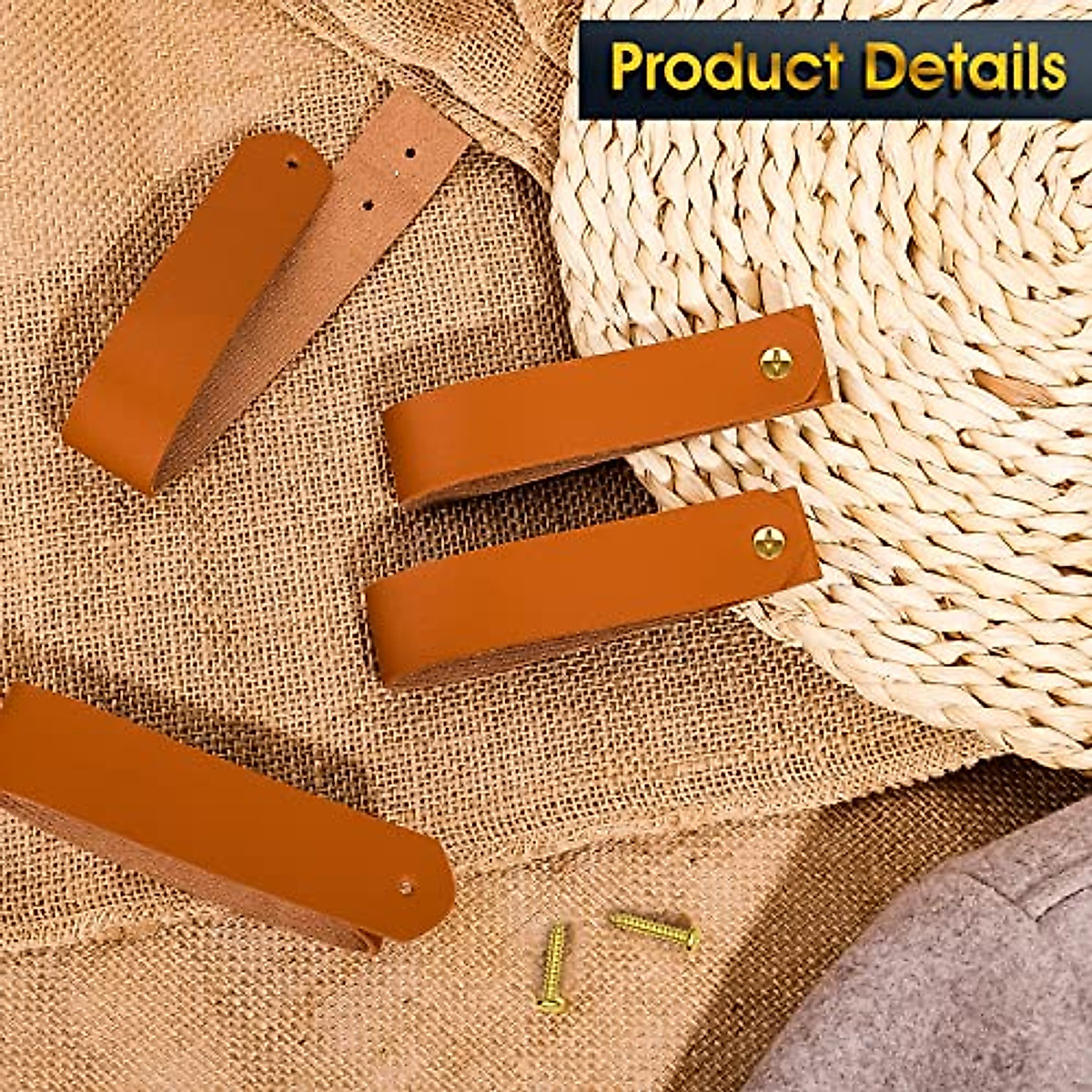 Abeillo 4 Pcs Medium Leather Wall Hooks, Artificial Leather Straps Hanger Wall Mounted Towel Hook Hanging Strap Holder for Bathroom Kitchen Bedroom Nordic Boho Decor (Brown)