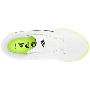 adidas Copa Pure.4 Indoor Sneaker, White/Core Black/Lucid Lemon, 2 US Unisex Little Kid