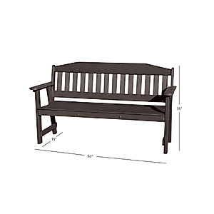 Phat Tommy Outdoor Garden Bench, Poly Lumber Outdoor Furniture, Weatherproof & Recycled Bench with Back, Brown