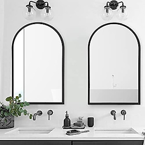 OGCAU 20 x 30 Inch Black Mirror Wall Mirror for Bathroom, Black Metal Frame, Arched Wall Mounted Mirror, Bathroom Vanity Mirror for Living Room Entryway (Black)