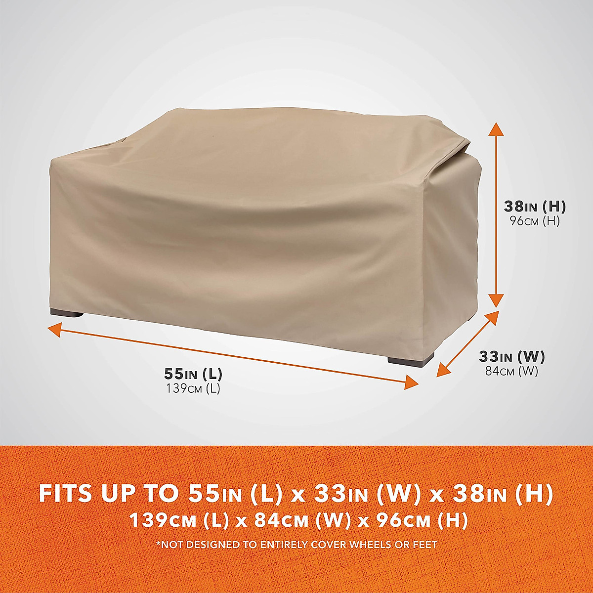 Modern Leisure Basics Patio Loveseat/Sofa Cover - Weather-Resistant Fabric - Outdoor Furniture Protection Perfect for Patio, Deck, and Porch - 55" L x 33" W x 38" H - Khaki