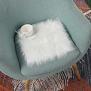 Molain 25 cm Small Rugs Fluffy Faux Fur Chair Pad Cover Rug Fuzzy Cushion Photography Props Background Nail Mat Carpet Christmas Party Decorative Home Living Room Sofa Bedroom Floor (White Square)