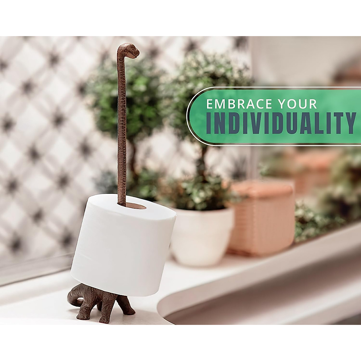 Paper Towel Holder or Free Standing Toilet Paper Holder- Cast Iron Dinosaur Paper Holder - Bathroom Toilet Paper Holder or Stand Up Paper Towel Holder - Rustic Brown w/Vintage Finish by Comfify