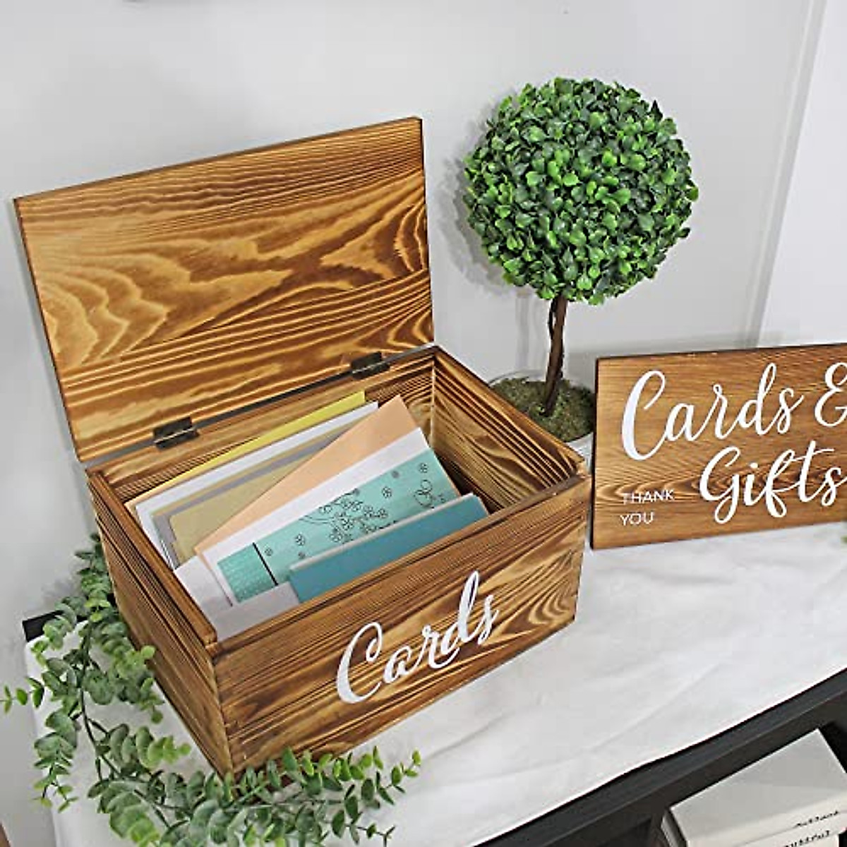 Darware Wooden Wedding Card Box for Receptions (Brown), Rustic Farmhouse Wood Decorative Card Receiving Box for Birthdays, Showers, Graduations and More