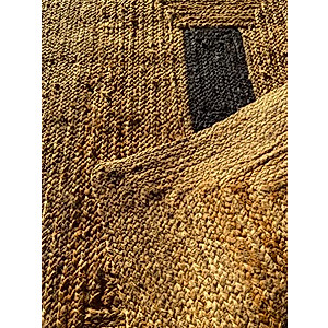 Durrie India Hand Woven Jute Braided Rug 6' x 4' Natural Box Pattern Farmhouse Accent Rugs for Living Room, Kitchen, Bedroom Area Rug (72x48 Inches)