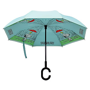 Blue Peanuts Umbrella - Snoopy and Woodstock Design, 44-Inch Diameter, Windproof, Easy Storage