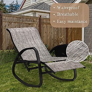 Patio Rocking Chairs with Armrest&Pockets Rocker Lounger with Removable Cotton Pads Suitable for Patio, Garden and Lawn (Black)