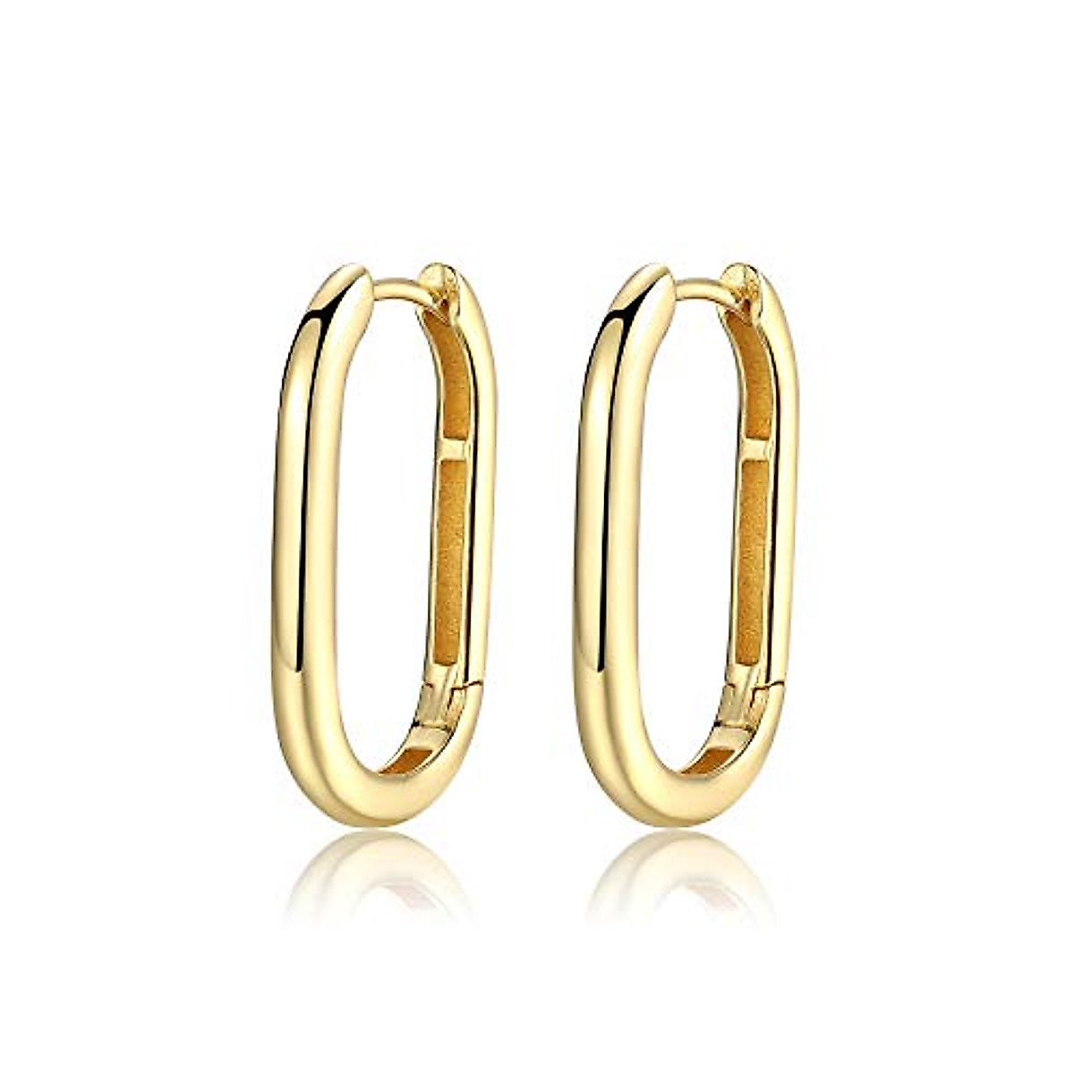SILBERTALE Rectangle Hoop Earrings 925 Sterling Silver Gold Plated Paperclip Huggie Hoops U Link Earrings for Women