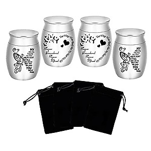 Small Urns for Ashes - Set of 4 1.57 Inch High Aluminium Mini Urns, Cremation Urns for Human/Pet Ashes Ashes Holder Small Keepsake urns for Family & Loved Ones-My Mind Still Talks to You