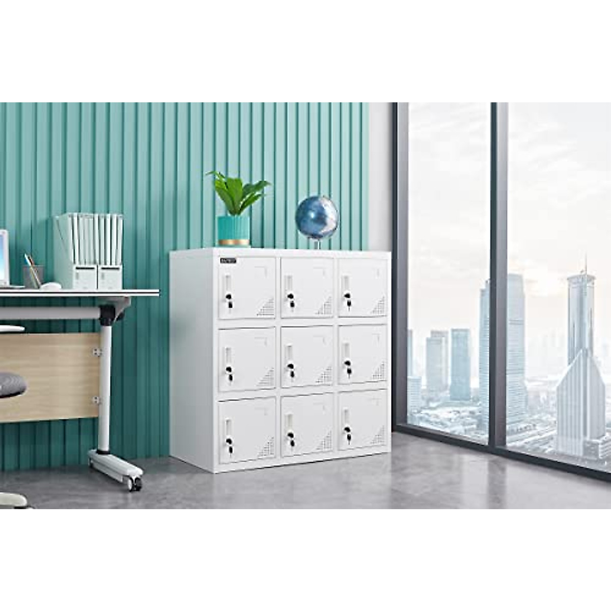 MAYROY Metal Locker Office Storage Locker Home Steel Locker School Storage Organizer, Storage Cabinet for Kids Students Employee (W9D) (Full White)