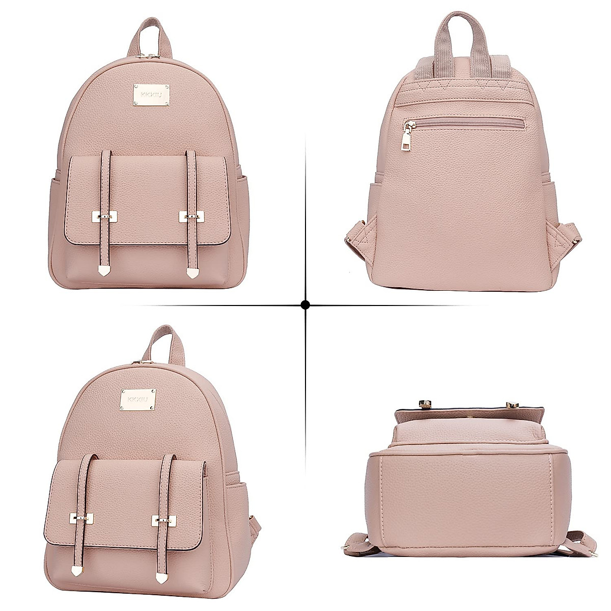 KKXIU Women Medium Backpack Purse Fashion Daypacks Synthetic Leather Shoulder Bag For Ladies (Medium, Pink)