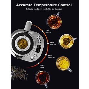 GoveeLife Smart Electric Kettle with Tea Infuser for Loose Leaf Tea, 1.7 L Electric Tea Kettle with Brewing Program, Variable Temperature Control, 2 H Keep Warm & Auto Shut off, BPA Free, Sliver