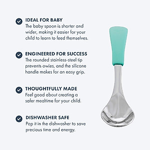 Avanchy Baby Spoons, Forks Stainless Steel and Silicone Set, Self Feeding Food Utensils, 4 Months Baby Led Weaning