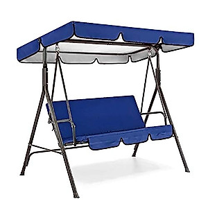 J&C Garden Swing Covers Waterproof 3 Seat Swing Replacement Cushions Cover Patio Swings Canopy Replacement Outdoor Swing Cover Set 2 Person 3 Seater Swing Canopy with Cushion Cover (Blue, 64.5in)