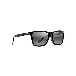 Maui Jim Men's and Women's Cruzem Polarized Rectangular Sunglasses, Black Gloss/Neutral Grey, Medium