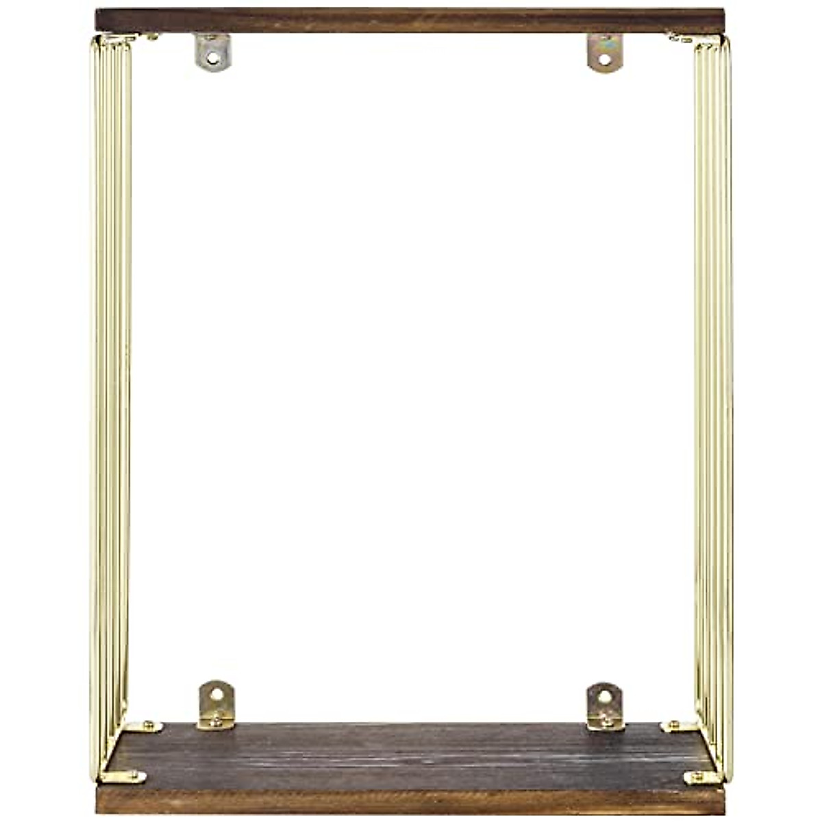 MyGift 2 Tier Modern Brass and Burnt Wood Floating Shelf, Decorative Shadow Box Wall Shelf