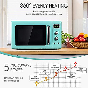 ARLIME Retro Microwave Oven 900W,0.9 Cu.Ft Countertop Microwave W/Defrost & Auto Cooking, LED Display, Pull Handle Design, Easy Clean Interior, Child Lock, ETL Certification, Vintage Microwave(Mint)