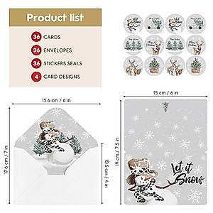 Artoid Mode 36 Pack Merry Christmas Thank You Cards Deer Snowman Truck Xmas Tree Greeting Cards Gift With Envelope Sticker Blank Note Cards for Birthday Wedding Baby Shower Bridal Shower, 4 x 6 Inch