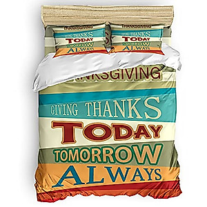 TocaHome Duvet Cover Queen Size, 4 Pieces Comforter Cover Set, Thanksgiving Colorful Stripes Soft Bedding Sets - 1 Queen Duvet Cover, 1 Bed Sheet and 2 Pillowcases