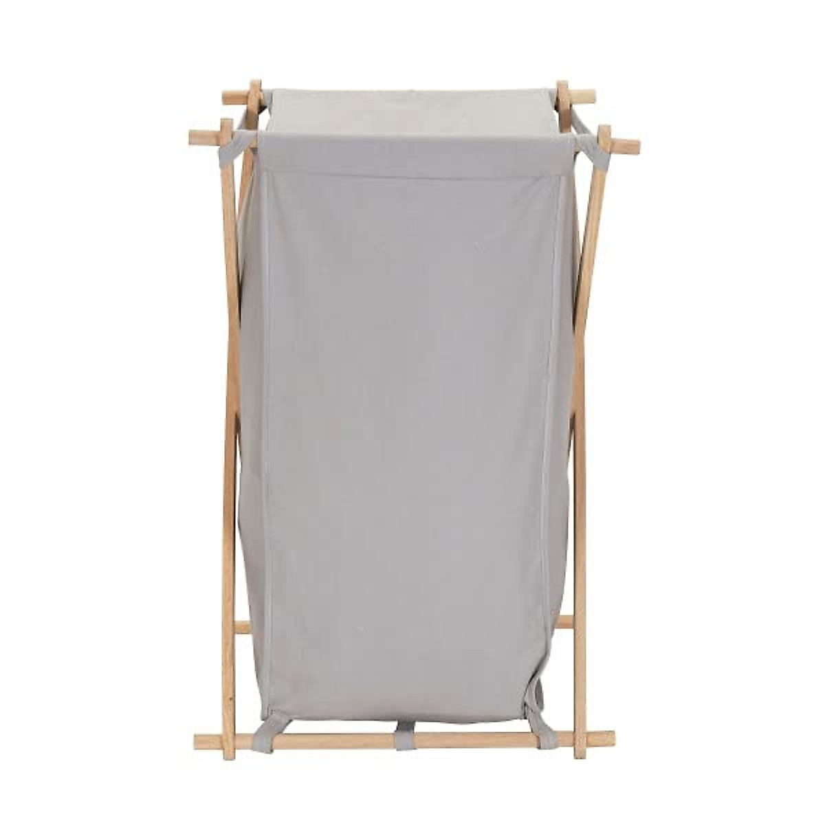 Household Essentials X-Frame Wood Laundry Hamper, Folding Wood Frame with Washable Gray Poly-Cotton Bag Large