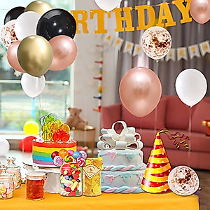 KBZVNAF Rose Gold Black Balloons Garland Kit - 120 Pack Black White Metallic Gold and Rose Gold Confetti Latex Balloons Garland for Wedding Birthday Bridal Shower Anniversary Party Decorations