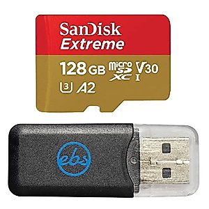 SanDisk MicroSD Extreme 128GB Memory Card Works with GoPro Action Camera Hero 11 Black, Hero11 Black Mini (SDSQXAA-128G-GN6MN) A2 V30 U3 Bundle with 1 Everything But Stromboli Micro SDXC Card Reader