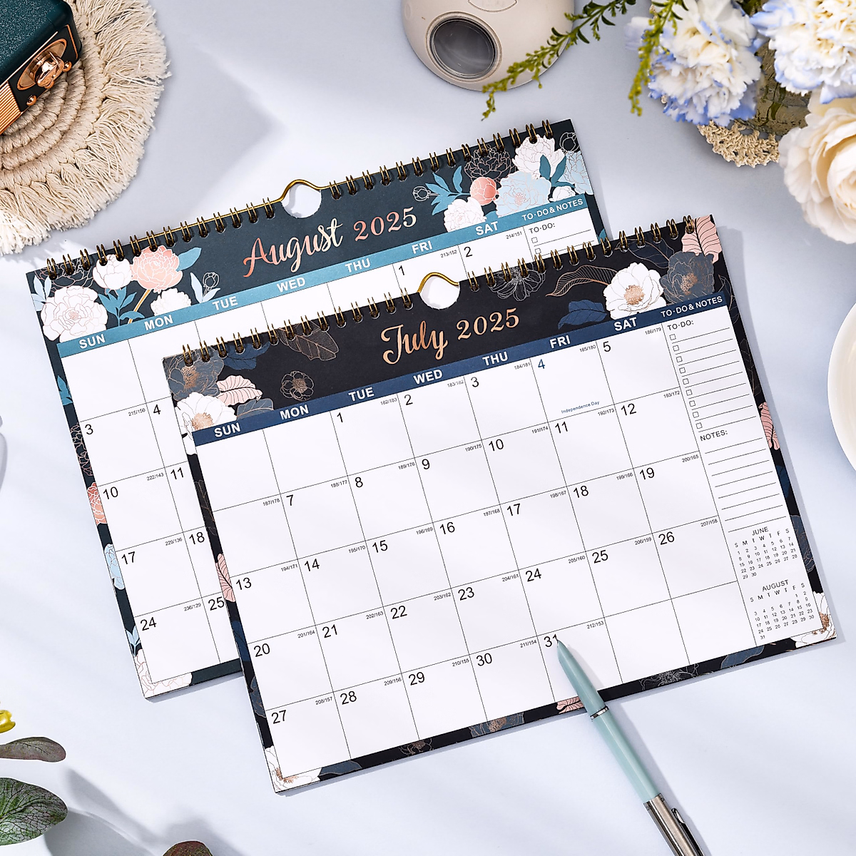 2025-2026 Calendar - Wall Calendar 2025-2026, Jul.2025 - Dec.2026, 8.5" x 11", 2025-2026 Wall Calendar with Twin-Wire Binding, Hanging Hook, Unruled Block - Engraved Art Floral