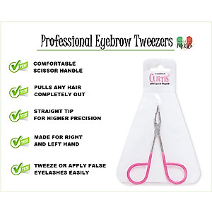Curtis PROFESSIONAL Salon TWEEZERS with Easy Scissor Handle, CASE Included; The BEST PRECISION EYEBROW TWEEZERS Men/Women; Tools for Facial Hair, Ingrown Hair, Blackhead; Pink & Silver EASY TO HOLD