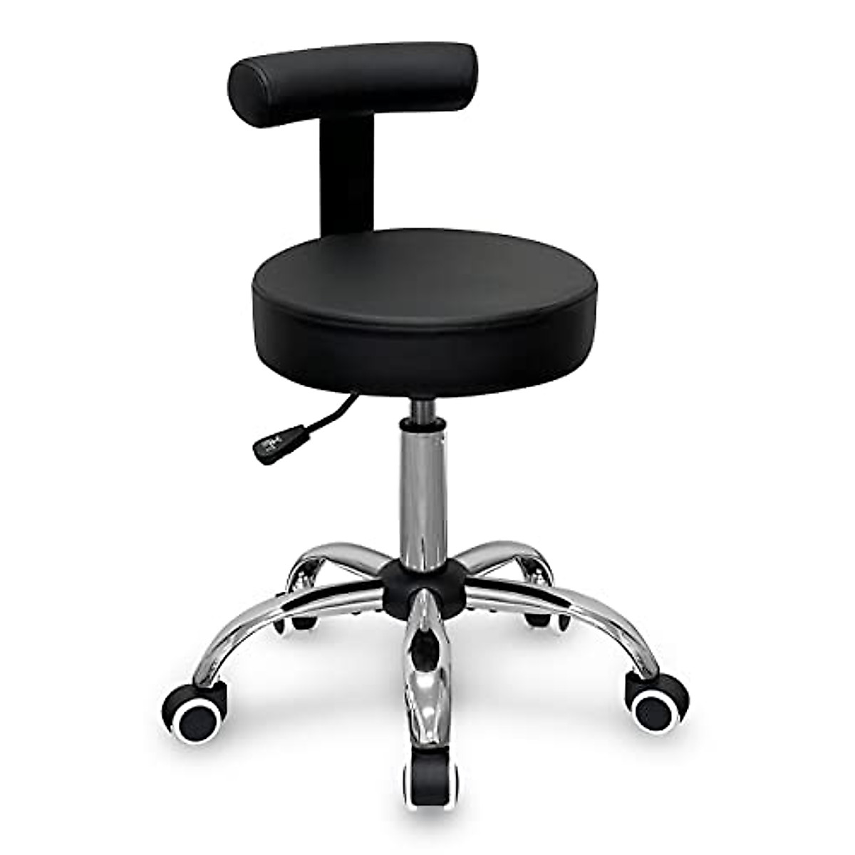 Topline Housewares 360-Degree Rolling Swivel Adjustable 'Timmy' Stool with Lumbar Back Support - Chrome/Black