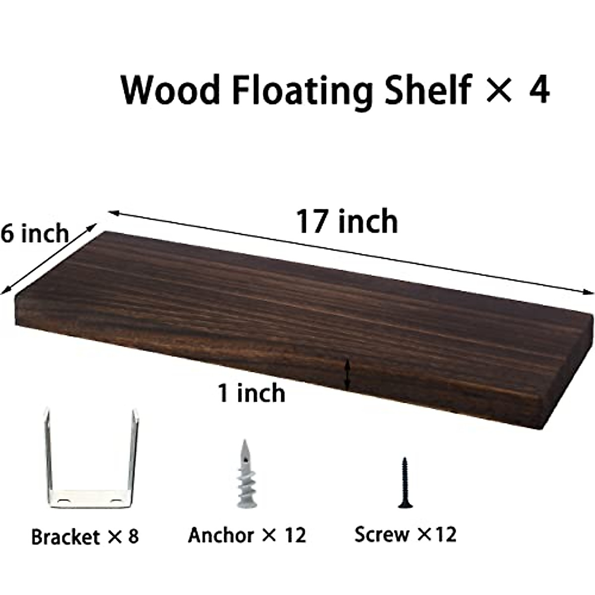 HXSWY Rustic Wood Floating Shelves for Wall Decor Farmhouse Wooden Wall Shelf for Bathroom Kitchen Bedroom Living Room Set of 4 Brown