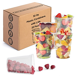 Trusted All Goods [25Sets - Clear Plastic 32 oz Deli Containers with Lids & One (1) Label Sheet - Leakproof BPA Free - Deli Container with Lids 32 oz - Freezer and Dishwasher Safe