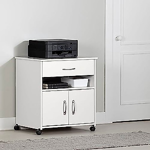 South Shore 2-Door Printer Stand with Storage on Wheels, Pure White