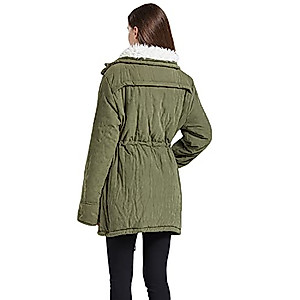 MEWOW Women's Winter Mid Length Thick Warm Faux Lamb Wool Lined Jacket Coat (M, ArmyGreen)