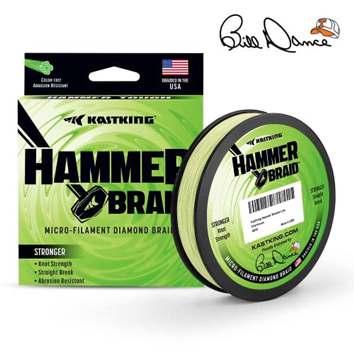 KastKing Superpower Braided Fishing Line & Hammer Braid Fishing Line Chartreuse, 4 Strand, 15LB, 300Yds
