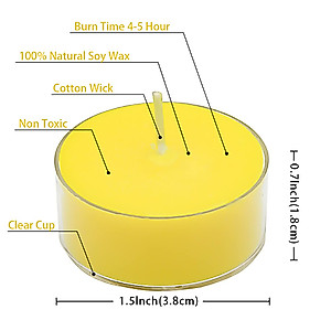 DEYBBY Aromatherapy Soy Wax Tea Candle, Lemon Scented Clear Cup Summer Candles Gift for Home|4 Hour Burn Time|Smokeless& Long Lasting|Great for Bar, Dinner (Pack of 12)