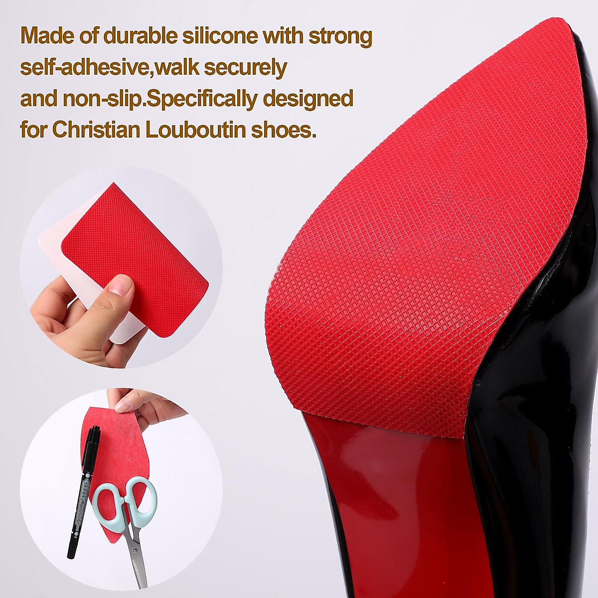 Ashoesert Red Bottoms Sole Protector,Shoe Sole Protector for Christian Louboutin High Heels, Anti Slip Shoe Grips Pads Compatible with Louboutin Shoes -2 Pairs（6.0"×4.0",Red）