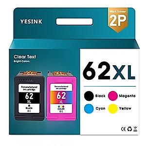 62XL Ink Cartridge Combo Pack, High Yield, for Ink Cartridge 62 62XL Black and Color, for Envy 5540 5640 7640 5660 7645 5661 5542 5642 OfficeJet 5740 5746 5745 250 Printers (2-Pack)