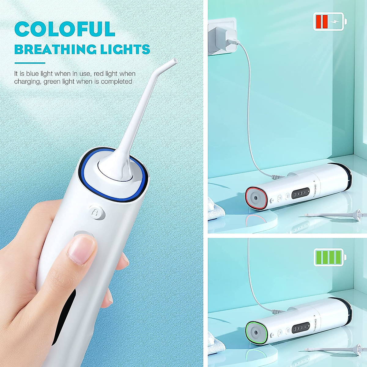 Water Flosser for Teeth, 360ML Portable Dental Oral Irrigator for Teeth with 4 Modes, 4 Multifunction Jet Tips, IPX7 Waterproof, Suitable for Taking Care of Your Oral Hygiene at Home and Traveling