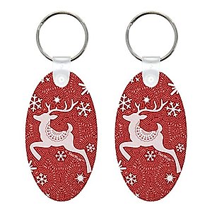 Stocking Stuffer Keychain Winter Holiday Reindeer Theme 2-Pack Aluminum Oval Keychain